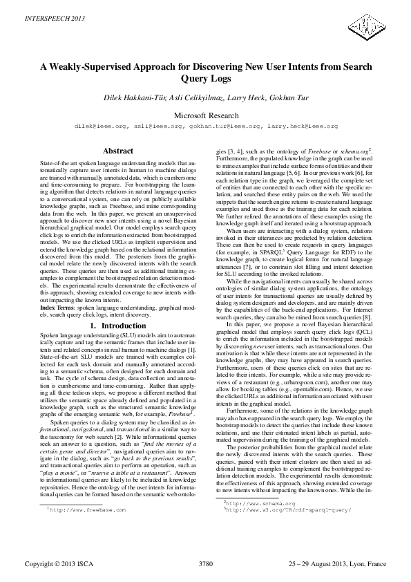 (PDF) Discovering New User Intents from Search Query Logs for Spoken Language Understanding