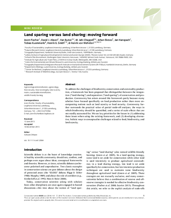 (PDF) Land sparing versus land sharing: moving forward