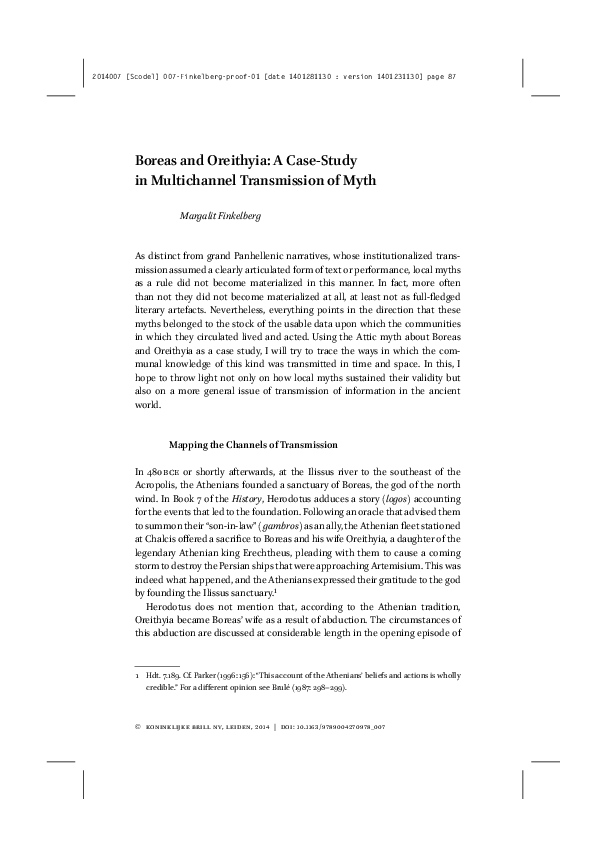 (PDF) Boreas and Oreithyia: a case-study in multichannel transmission of myth