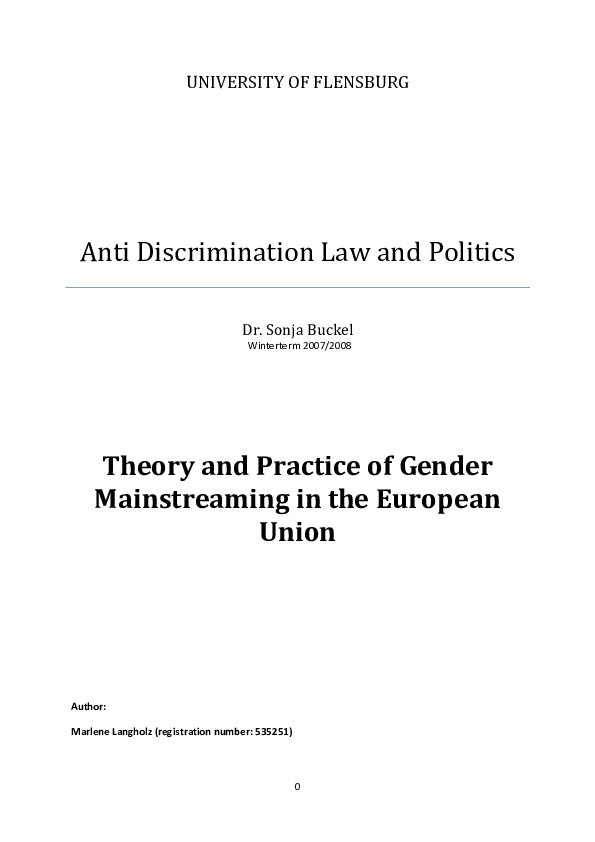 (PDF) Theory and Practice of Gender Mainstreaming in the European Union