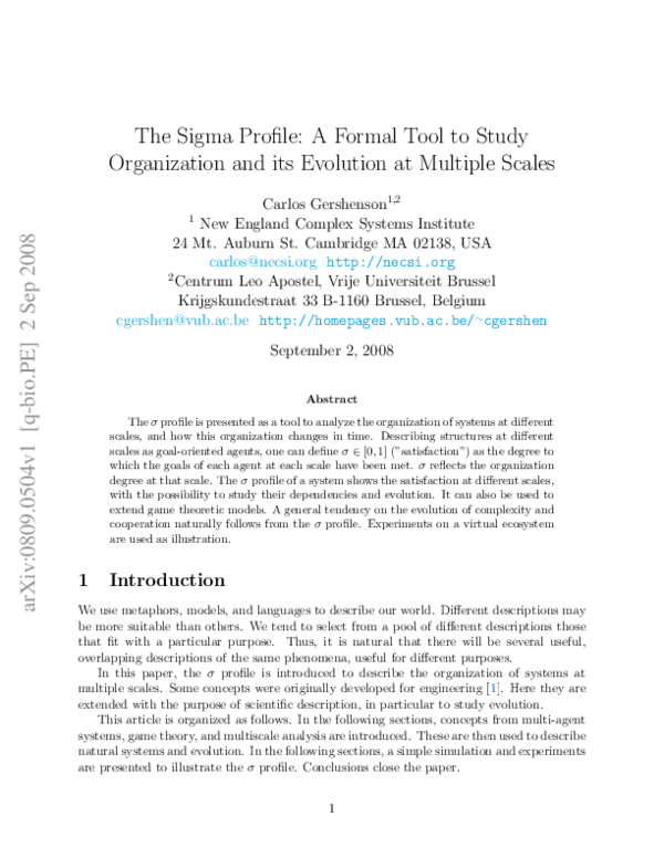 (PDF) The Sigma Profile: A Formal Tool to Study Organization and its ...