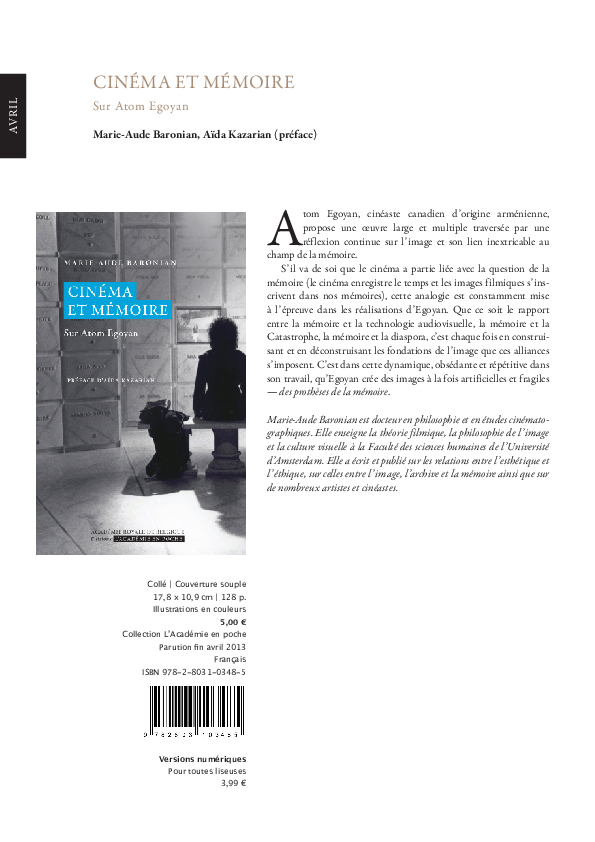 (PDF) Cinéma et Mémoire. Sur Atom Egoyan