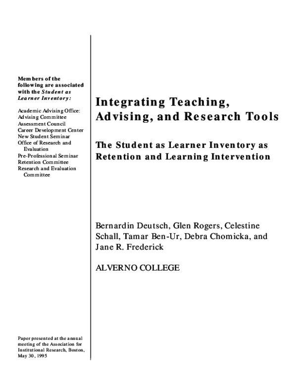 (PDF) Integrating Teaching, Advising, and Research Tools The Student as ...