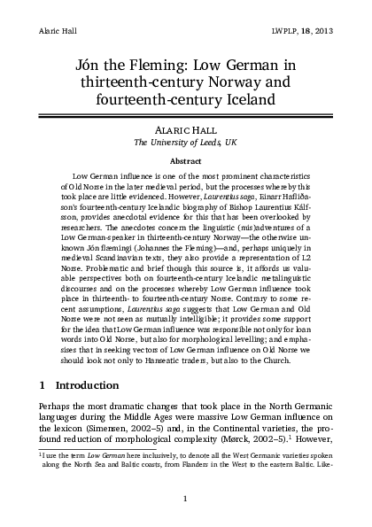 (PDF) 'Jón the Fleming: Low German in Thirteenth-Century Norway and ...