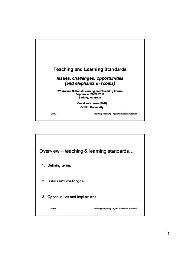 Teaching and Learning Standards: Issues, challenges and opportunities