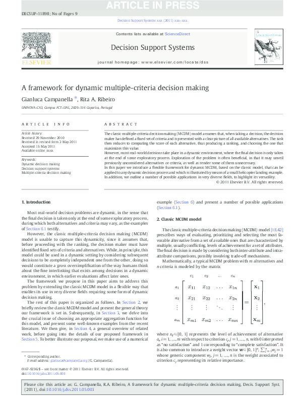 (PDF) A framework for dynamic multiple-criteria decision making