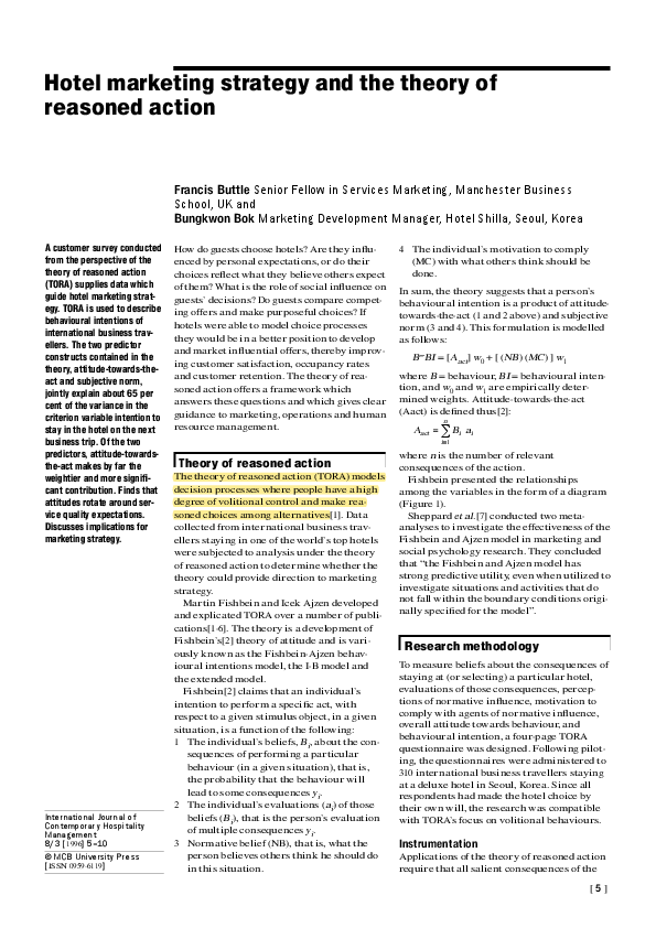 (PDF) Hotel marketing strategy and the theory of reasoned action