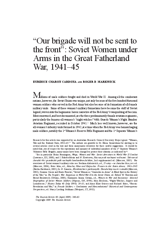 (PDF) Our brigade will not be sent to the front”: Soviet Women under ...