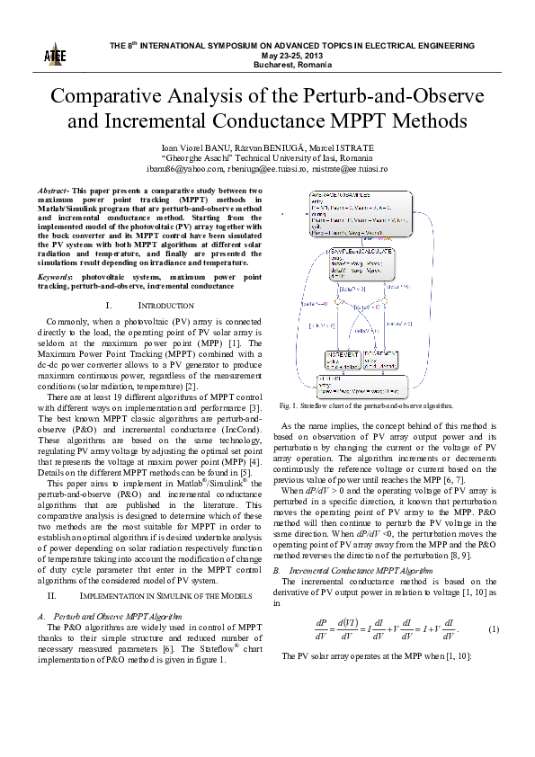 Pdf Comparative Analysis Of The Perturb And Observe And Incremental