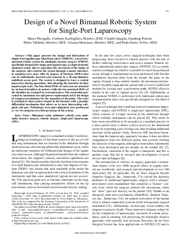 (PDF) Design of a Novel Bimanual Robotic System