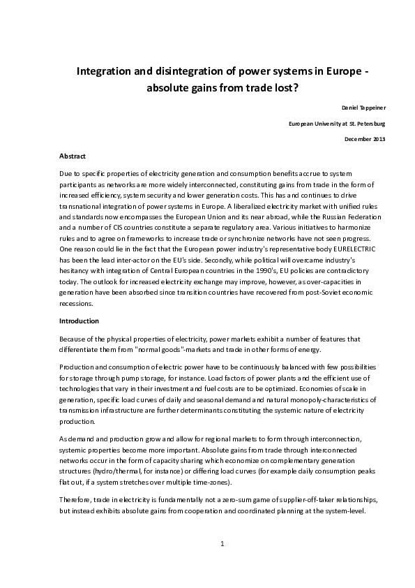 (PDF) Integration and disintegration of power systems in Europe ...