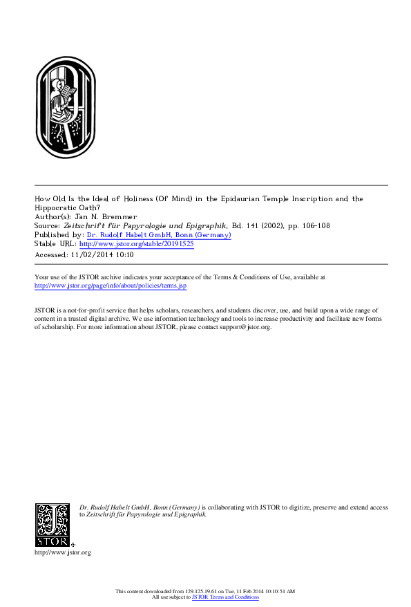 How Old is the Ideal of Holiness (of Mind) in the Epidaurian Temple ...