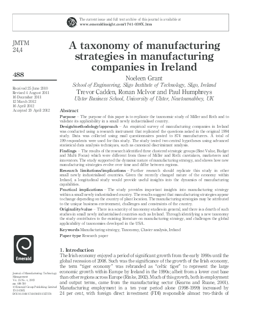 (PDF) A taxonomy of manufacturing strategies in manufacturing companies ...