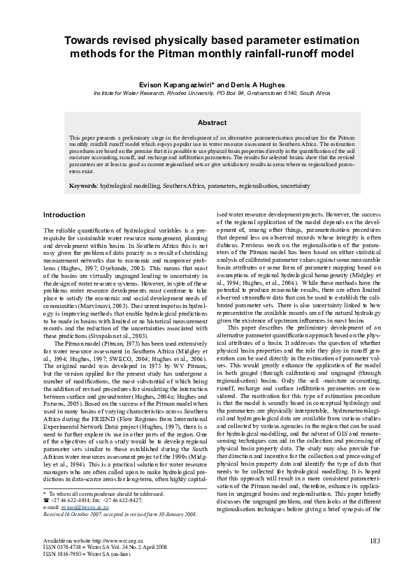 Pdf Towards Revised Physically Based Parameter Estimation Methods For
