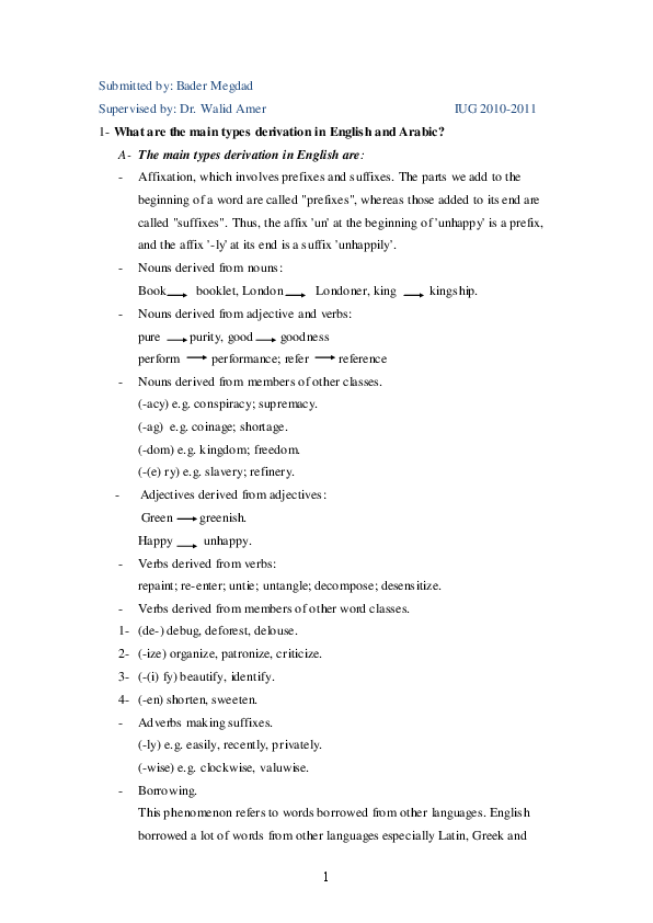 (PDF) Derivation in English and Arabic