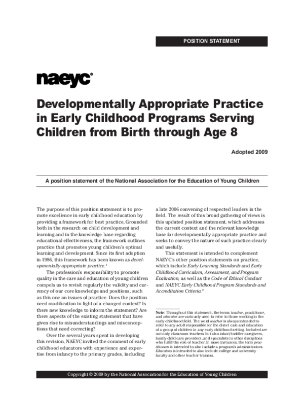 (PDF) Developmentally Appropriate Practice in Early Childhood Programs ...