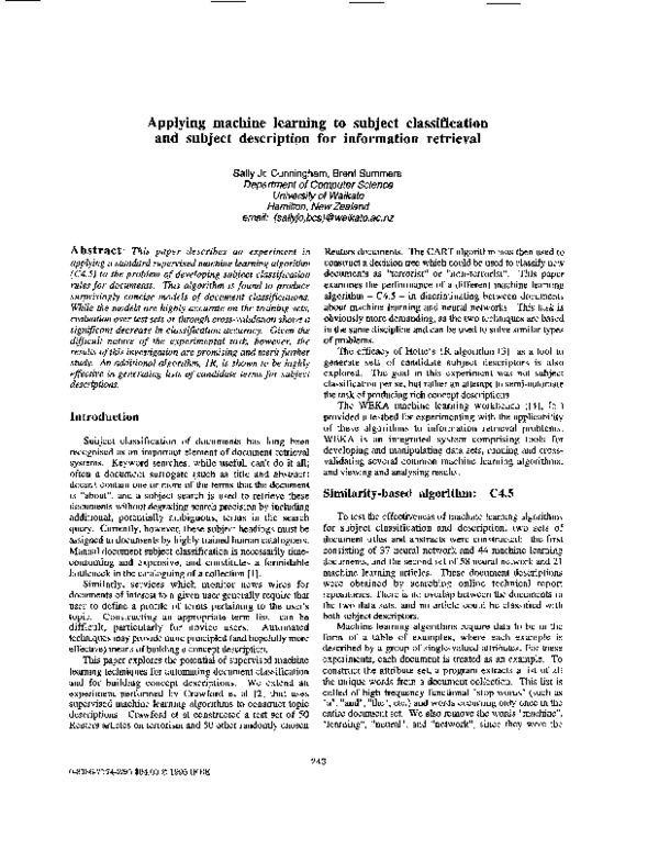 (PDF) Applying machine learning to subject classification and subject description for ...