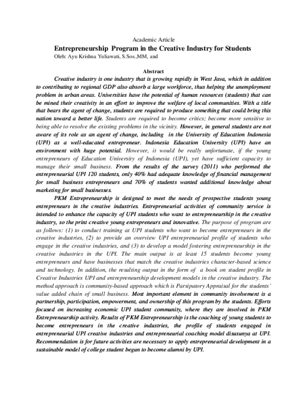 (DOC) Entrepreneurship Program in the Creative Industry for Students