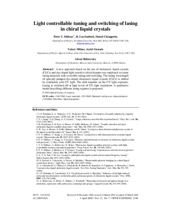 (PDF) Light controllable tuning and switching of lasing in chiral liquid crystals References and ...