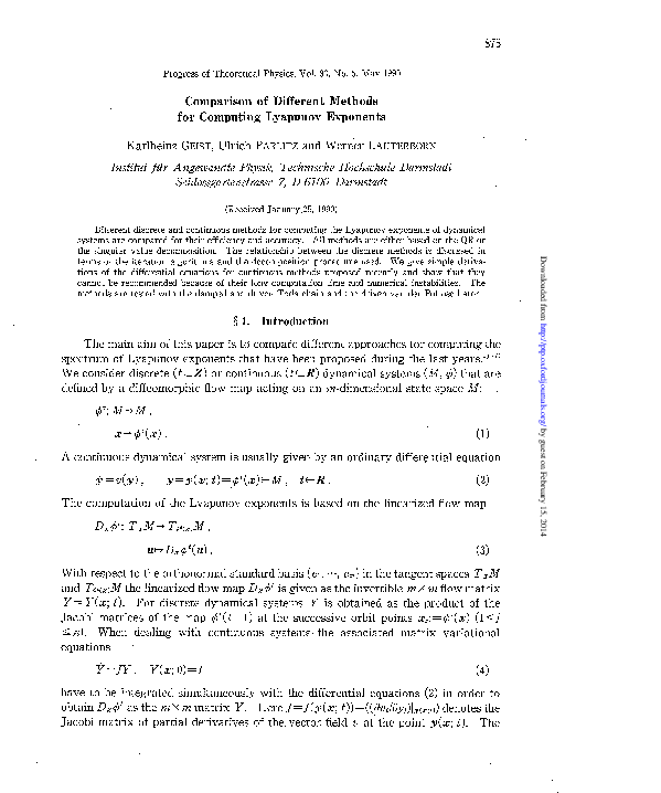 Pdf Comparison Of Different Methods For Computing Lyapunov Exponents