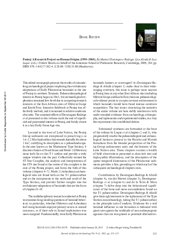 (PDF) Peninj: A Research Project on Human Origins (1995-2005). By ...