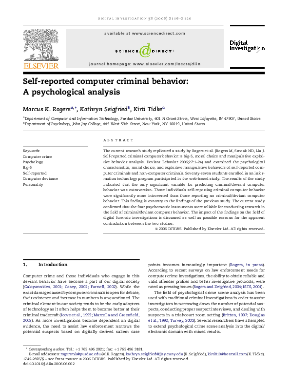 (PDF) Self-reported computer criminal behavior: A psychological analysis