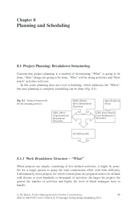 (PDF) Planning and Scheduling 8.1 Project Planning: Breakdown Structuring