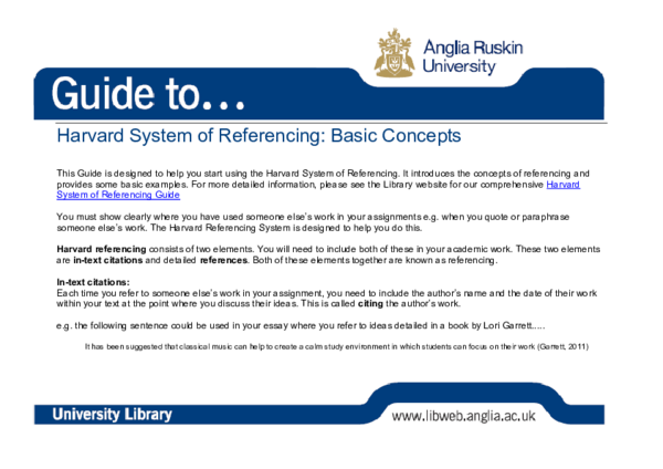(PDF) Harvard System of Referencing: Basic Concepts