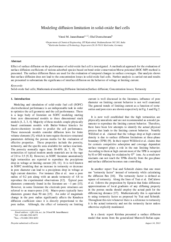 (PDF) Modeling diffusion limitation in solid-oxide fuel cells