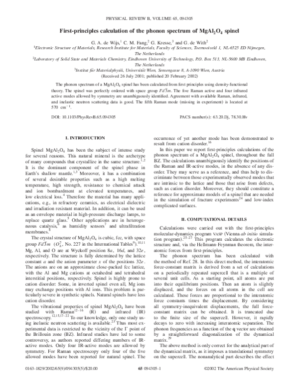 (PDF) First-principles calculation of the phonon spectrum of MgAl2O4 spinel