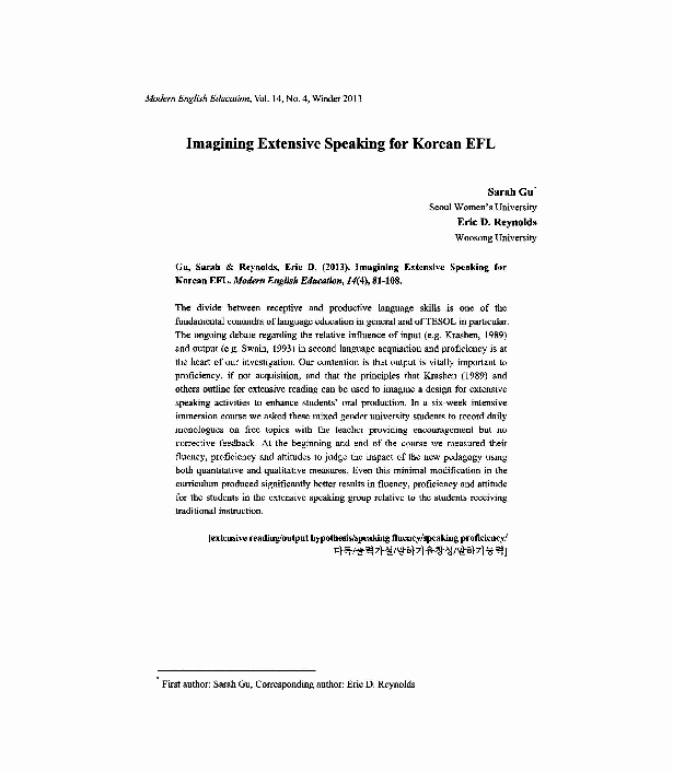 (PDF) Imagining Extensive Speaking for Korean EFL