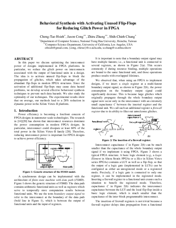 (PDF) Behavioral synthesis with activating unused flip-flops for reducing glitch power in FPGA