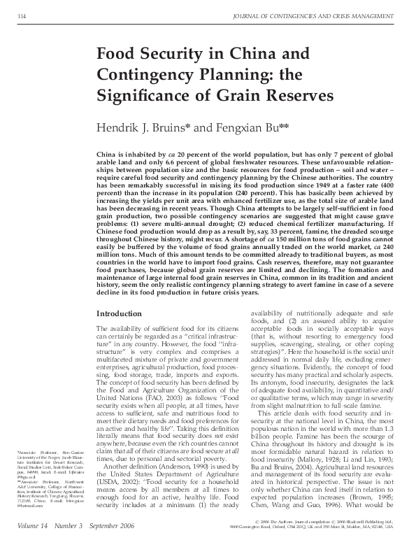 (PDF) Food Security in China and Contingency Planning: the Significance ...