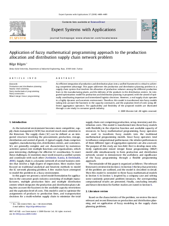 Pdf Application Of Fuzzy Mathematical Programming Approach To The