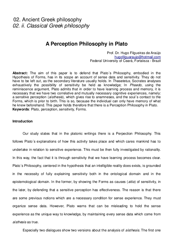 (PDF) A Perception Philosophy in Plato