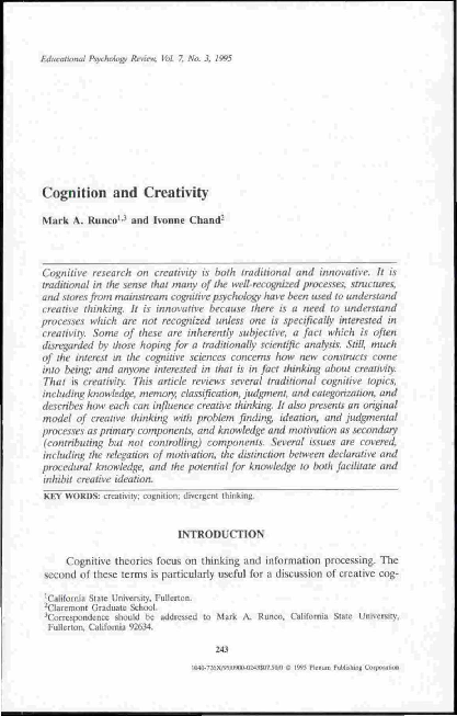 (PDF) Cognition and Creativity