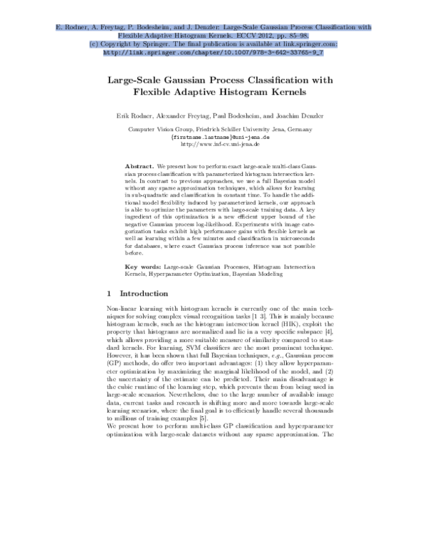 Pdf Large Scale Gaussian Process Classification With Flexible Adaptive Histogram Kernels