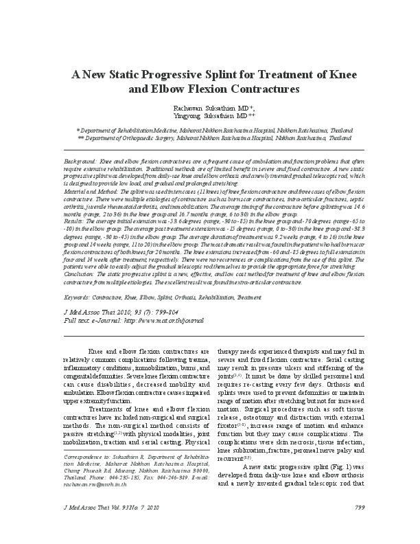 (PDF) A new static progressive splint for treatment of knee and elbow ...