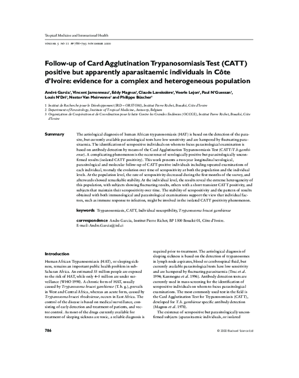 (PDF) Follow-up of Card Agglutination Trypanosomiasis Test (CATT ...
