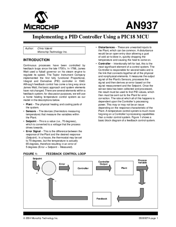 (PDF) AN937, Implementing a PID Controller Using a PIC18 MCU