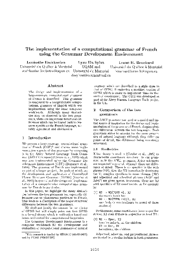 (PDF) The implementation of a computational grammar of French using the Grammar Development ...