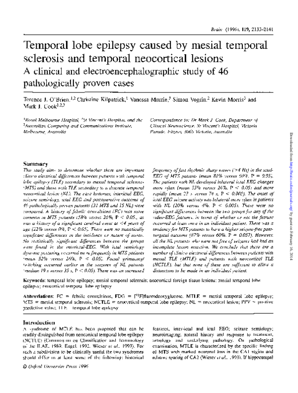 (PDF) Temporal lobe epilepsy caused by mesial temporal sclerosis and ...
