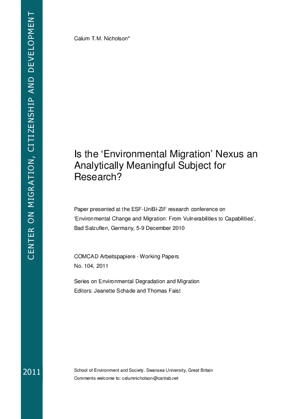 (PDF) Is the 'Environmental Migration' nexus an analytically meaningful subject for research?