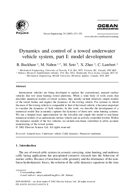 (PDF) Dynamics and control of a towed underwater vehicle system, part I ...