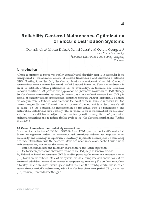 (PDF) 4 Reliability Centered Maintenance Optimization of Electric Distribution Systems