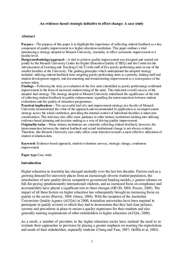 (DOC) An evidence based strategic initiative to effect change case study