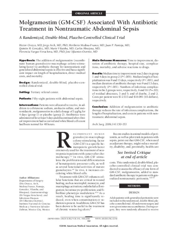 (PDF) Molgramostim (GM-CSF) Associated With Antibiotic Treatment in ...