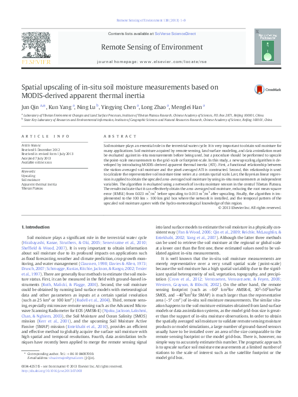 (PDF) Spatial upscaling of in-situ soil moisture measurements based on ...