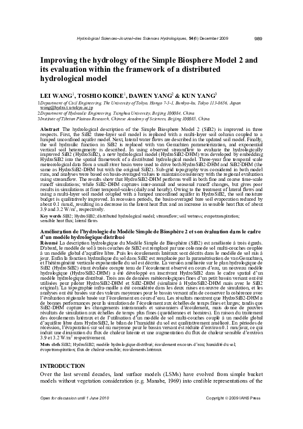 (PDF) Improving the hydrology of the Simple Biosphere Model 2 and its ...