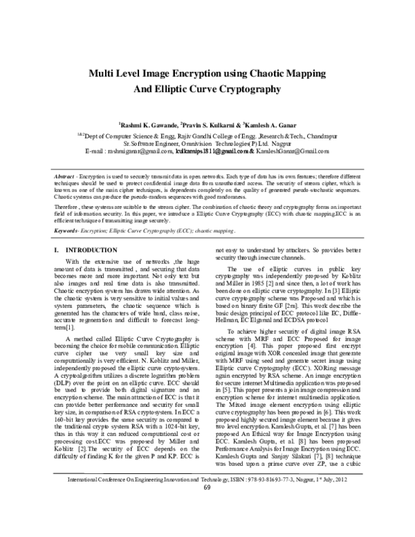Pdf Multi Level Image Encryption Using Chaotic Mapping And Elliptic Curve Cryptography